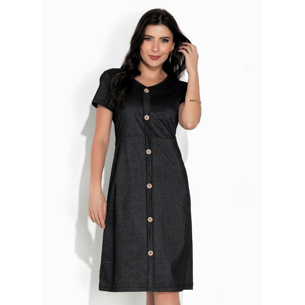 Vestido Kelia Imita Jeans Com Botão | Shopee Brasil