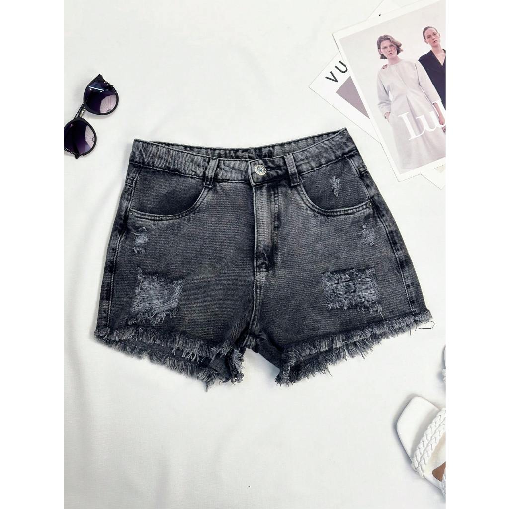 Short Jeans Rasgado Lavagem Grafite Shorts Casuais de Denim Desgastados ...