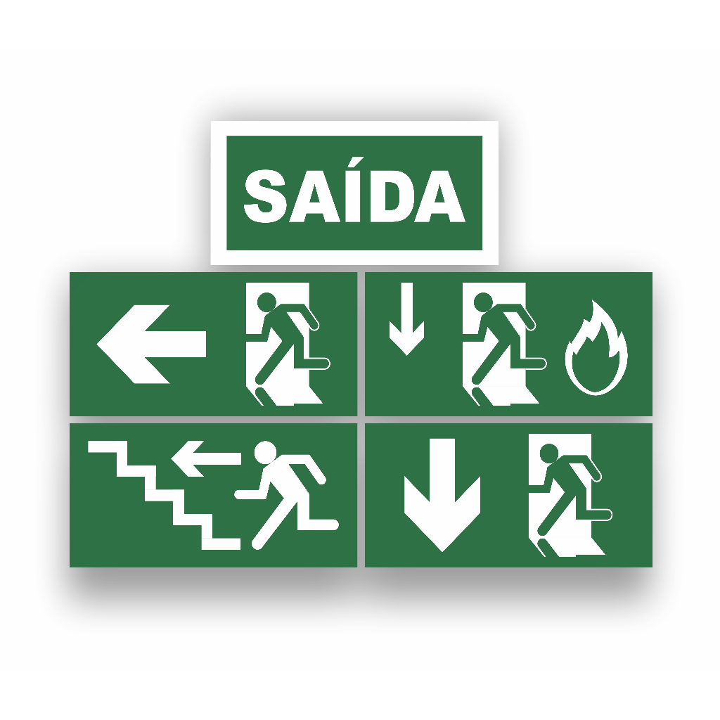 Placas de Sinalização Rotas de fuga/Saída de Emergência Kit com 05 ...