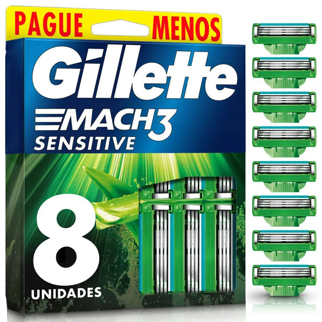 Carga Gillette Mach 3 Sensitive com 8 unidades | Shopee Brasil