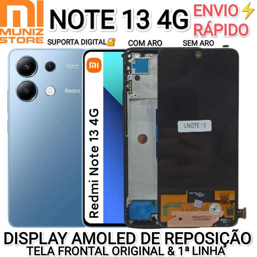 Tela Frontal Redmi Note 13 4G 108MP Amoled S/ Aro Original/ 1° Linha ...