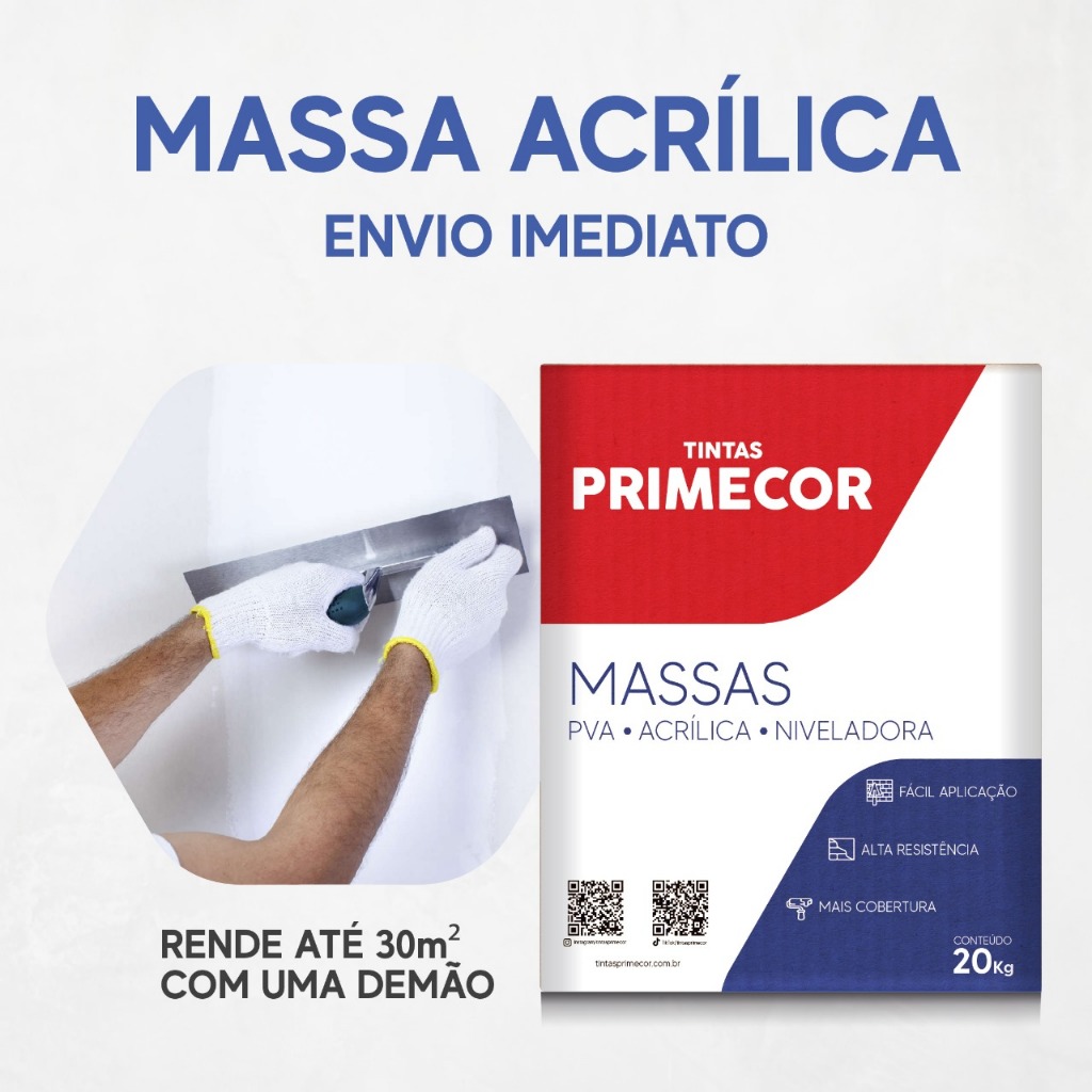 Massa Corrida Acrílica 20kg Primecor - Interno/Externo | Shopee Brasil