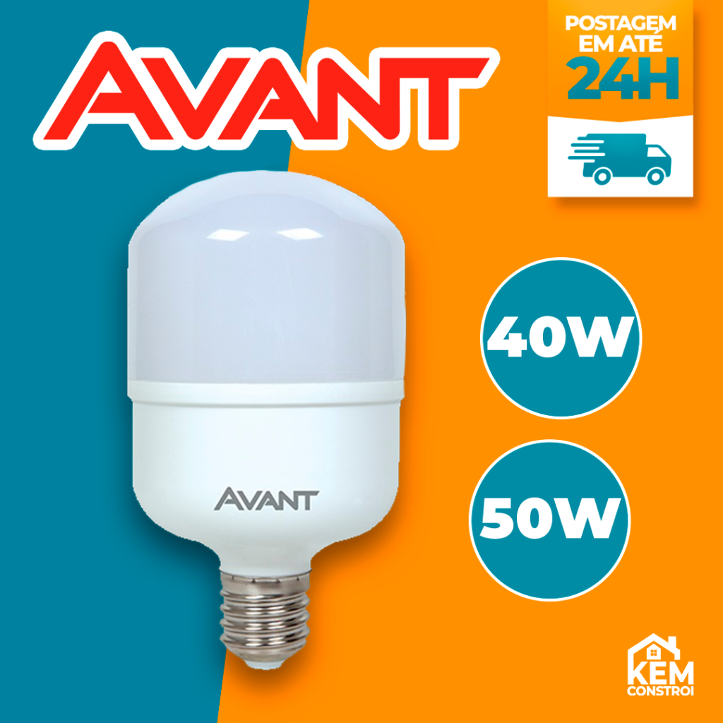 Kit Lâmpada Led E27 Bulbo de 40W/50W Bivolt 6500K Branco Frio Avant | Shopee Brasil