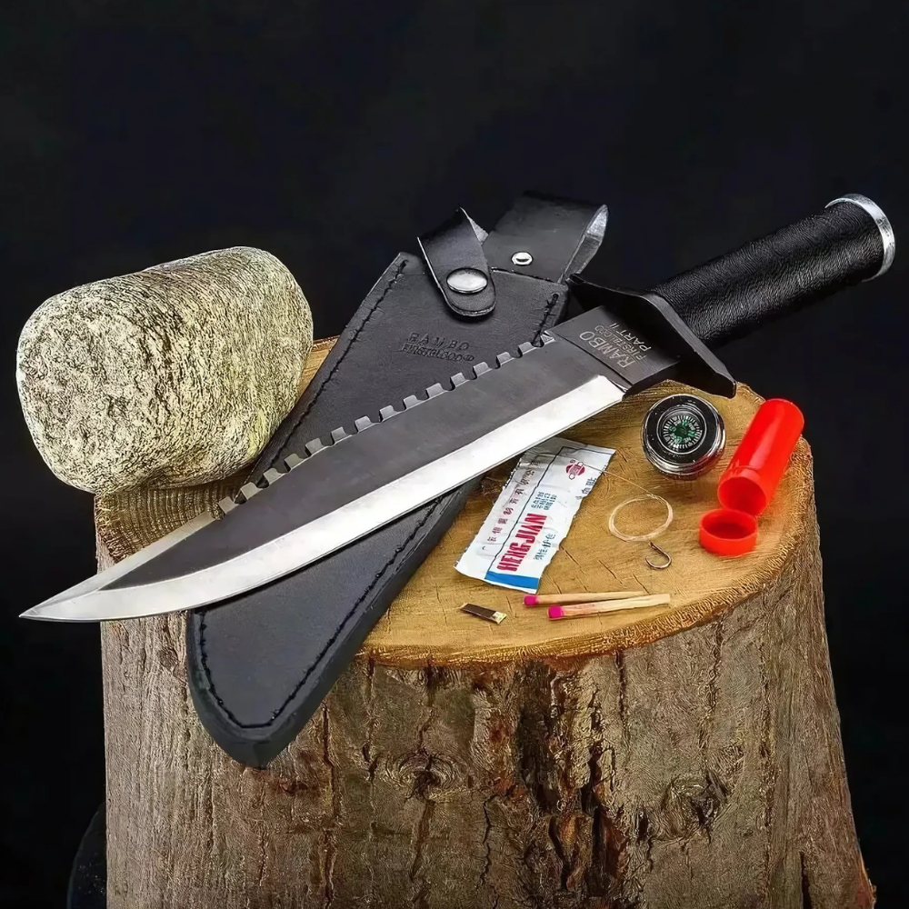Faca Rambo 2 First Premium E Kit Sobrevivência + Bainha Couro ...