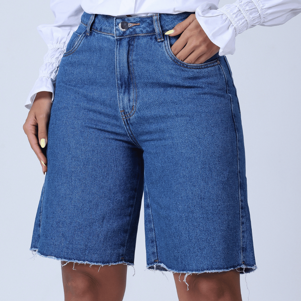 Bermuda Jeans Feminina Jort 100% Algodão Moda Blogueira Cintura Alta ...