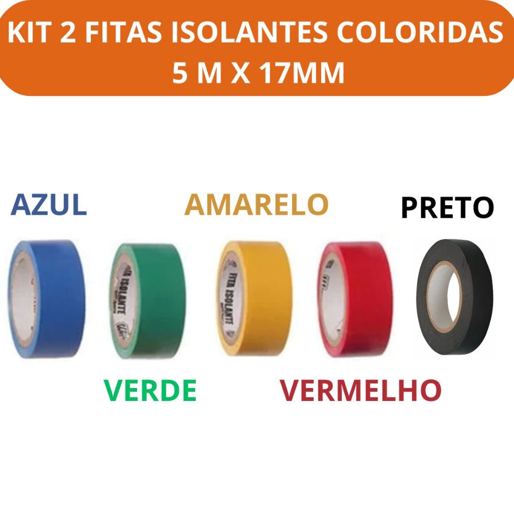 Fita Isolante Colorida Eletricista Elétrica Tamanho 2,7mx17mm Anti ...