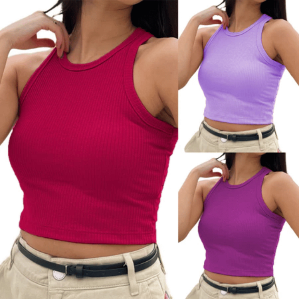 Kit 3 Crooped Regatinha Cropet canelado básico | Shopee Brasil