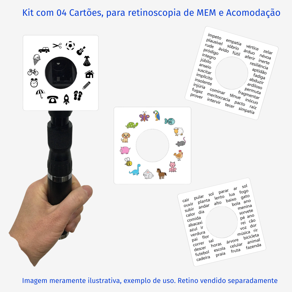 Kit com 04 Cartões, para retinoscopia de MEM e Acomodação, Teste de MEM ...