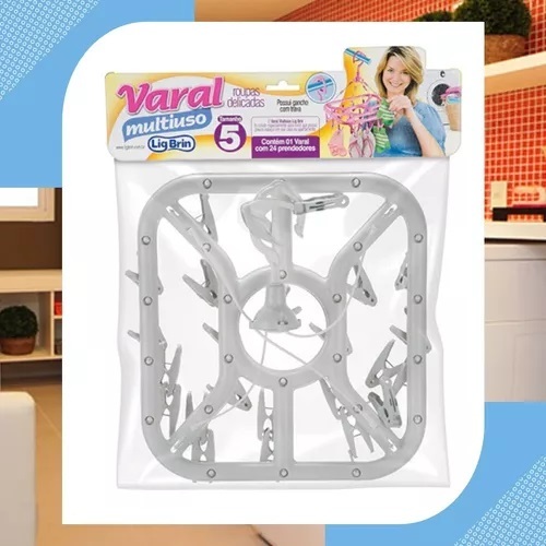 Varal Multiuso Gancho Com Trava Tamanho 5 c/ 24 Prendedores BRANCO ...