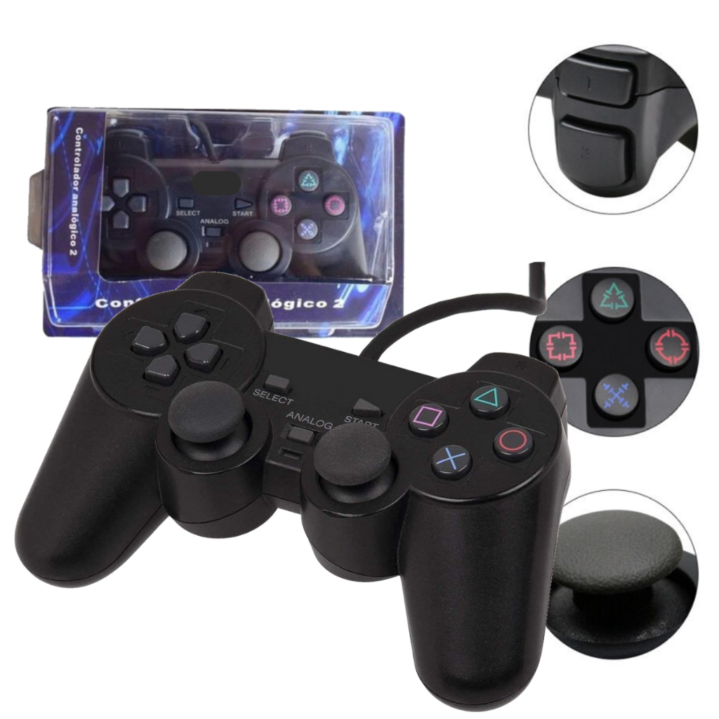 Controle para PS2 analógico Com Fio - Pronta Entrega - Envio Imediato ...