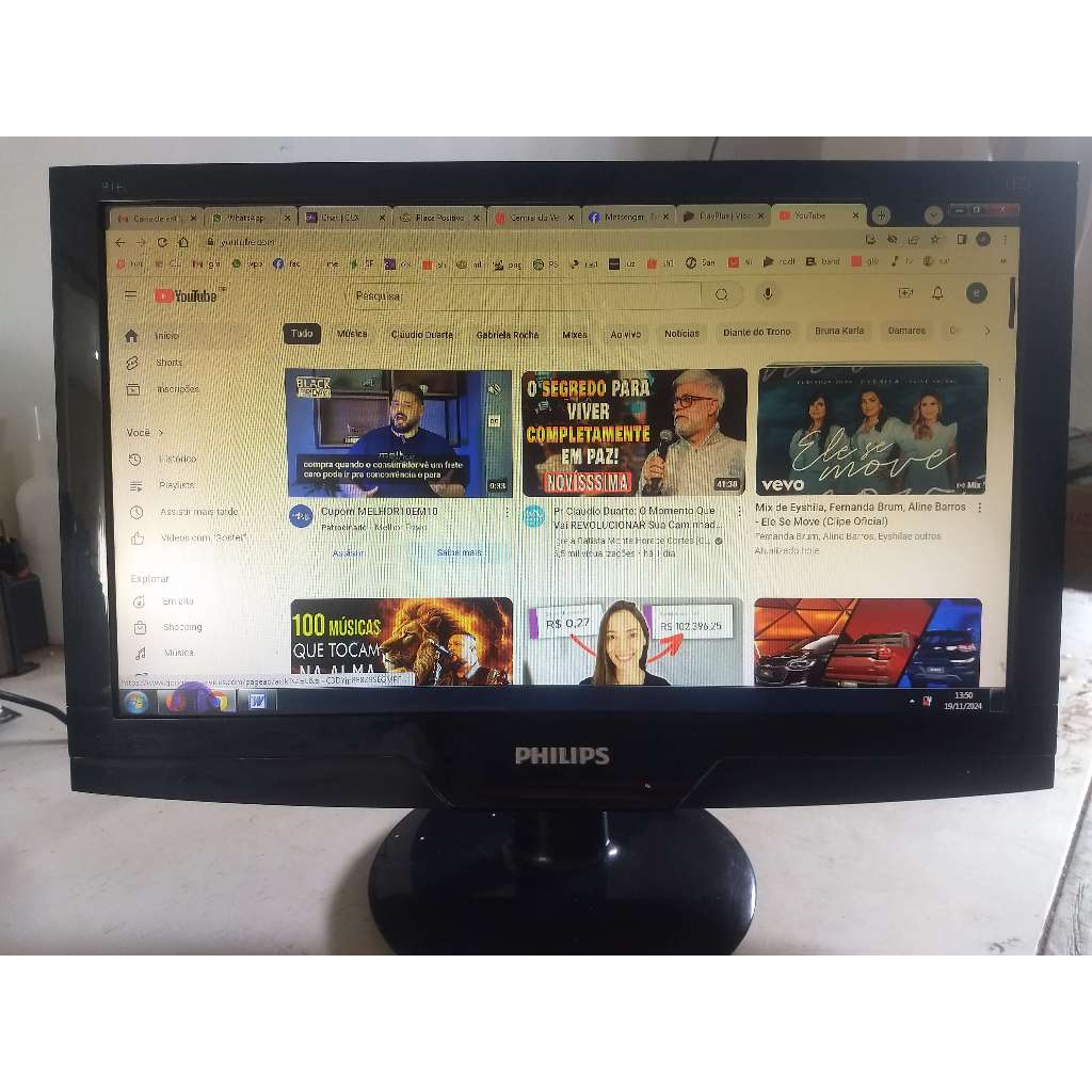Monitor Philips led 19" polegada completo tela grande pequeno detalhe ...