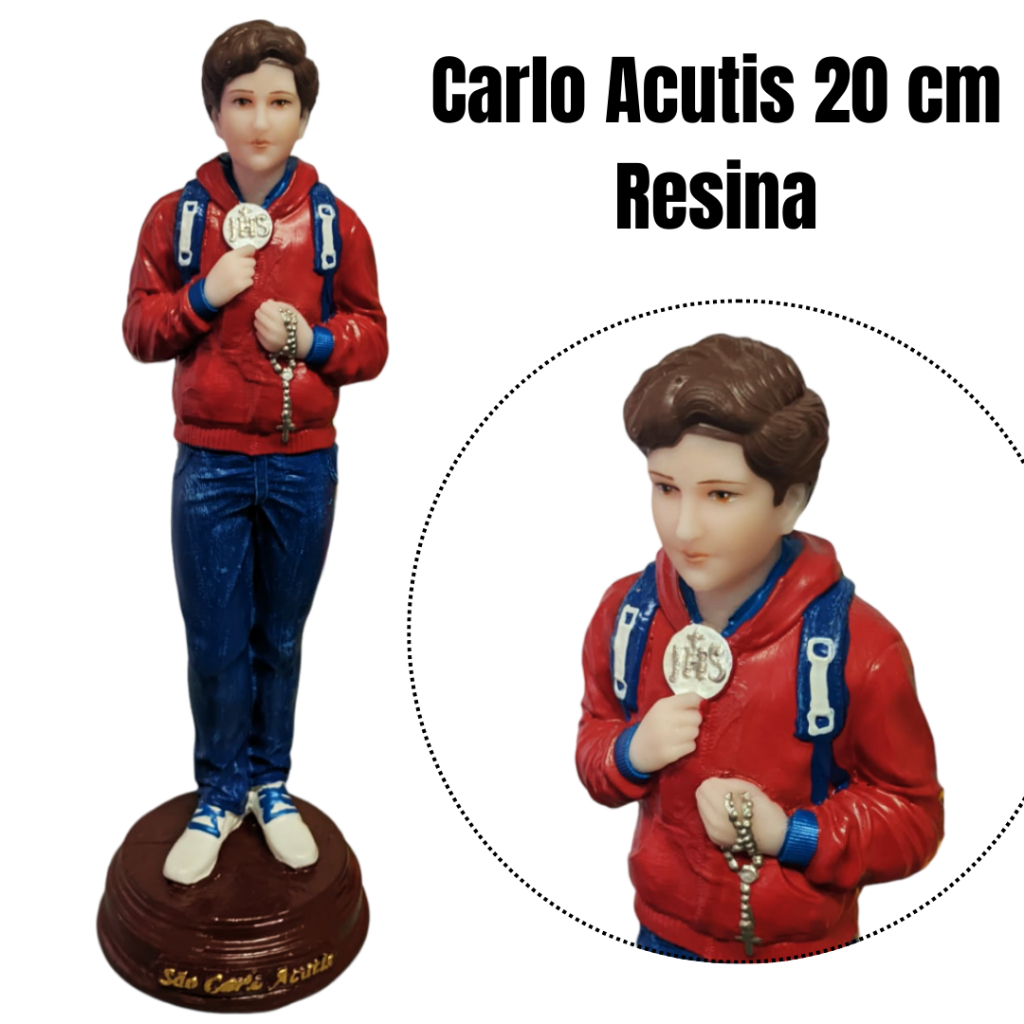 Imagem São Carlo Acutis 20 cm Resina - Escultura Beato Carlos Acuti ...