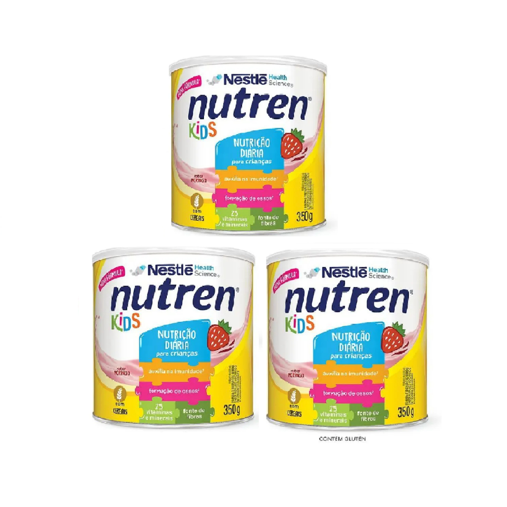 Kit 3 Complemento Alimentar Nutren Kids Morango ou baunilha 350g ...