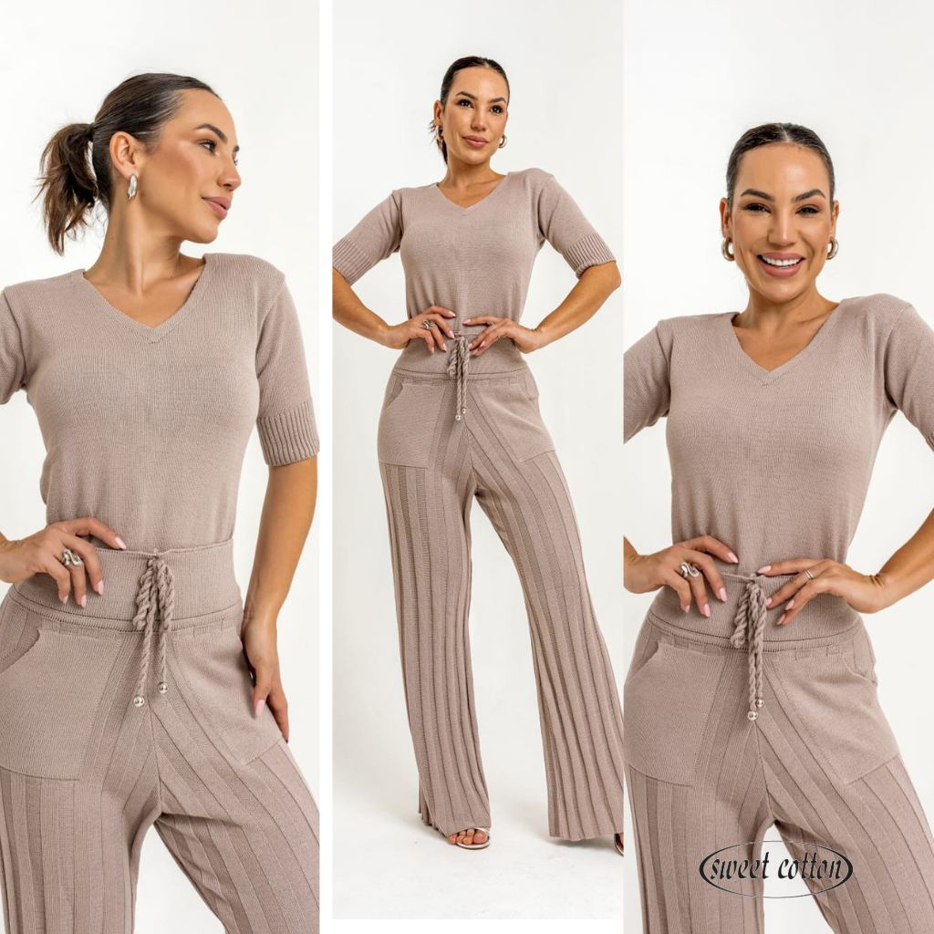 Blusa feminina de tricô tricot básica lisa mulet modal premium decote v ...
