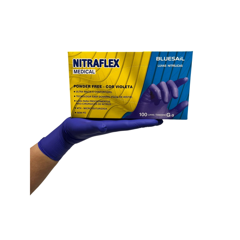 Luva Nitrílica Sem Pó Nitriflex Azul - P/M/G/GG - C/100 | Shopee Brasil