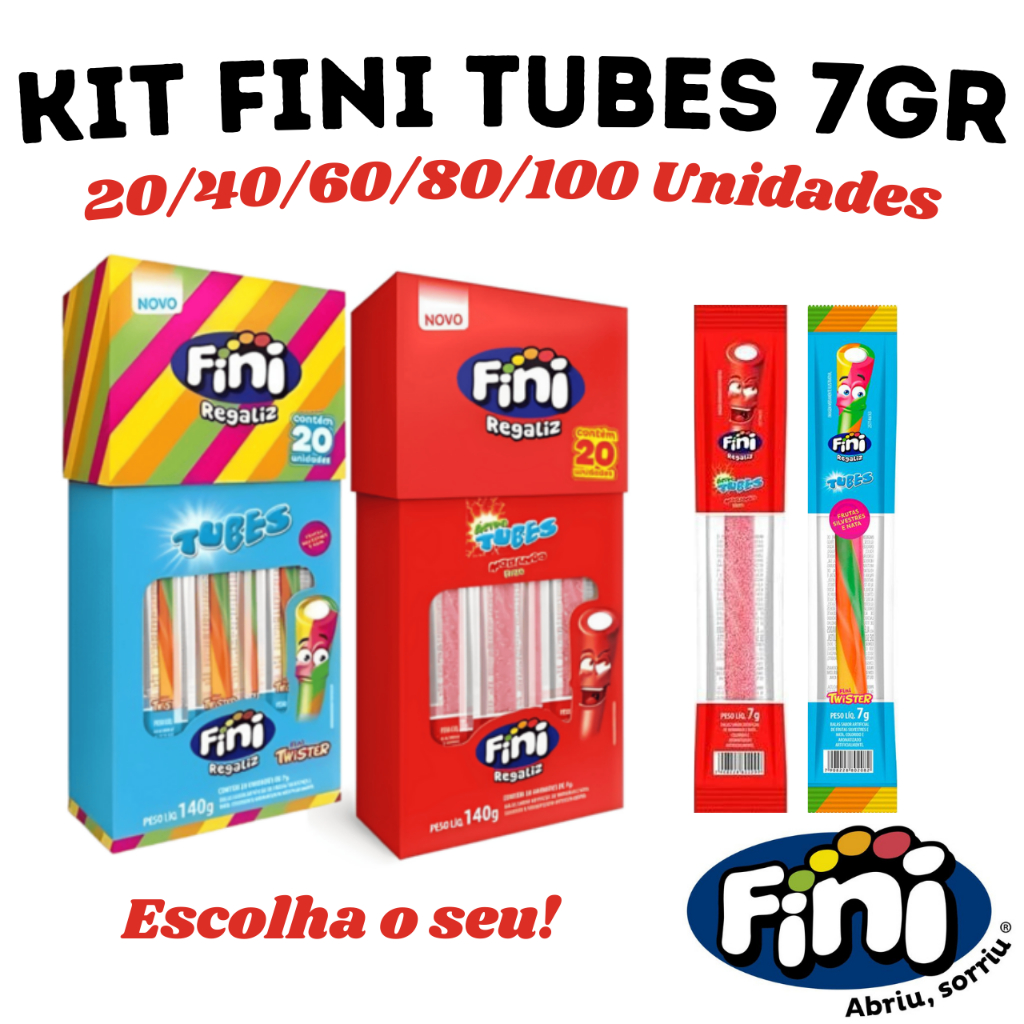 Kit Mini Fini Tubes 20,40,60,80,100 Unidades De 7 Gr Morango Ácido ...
