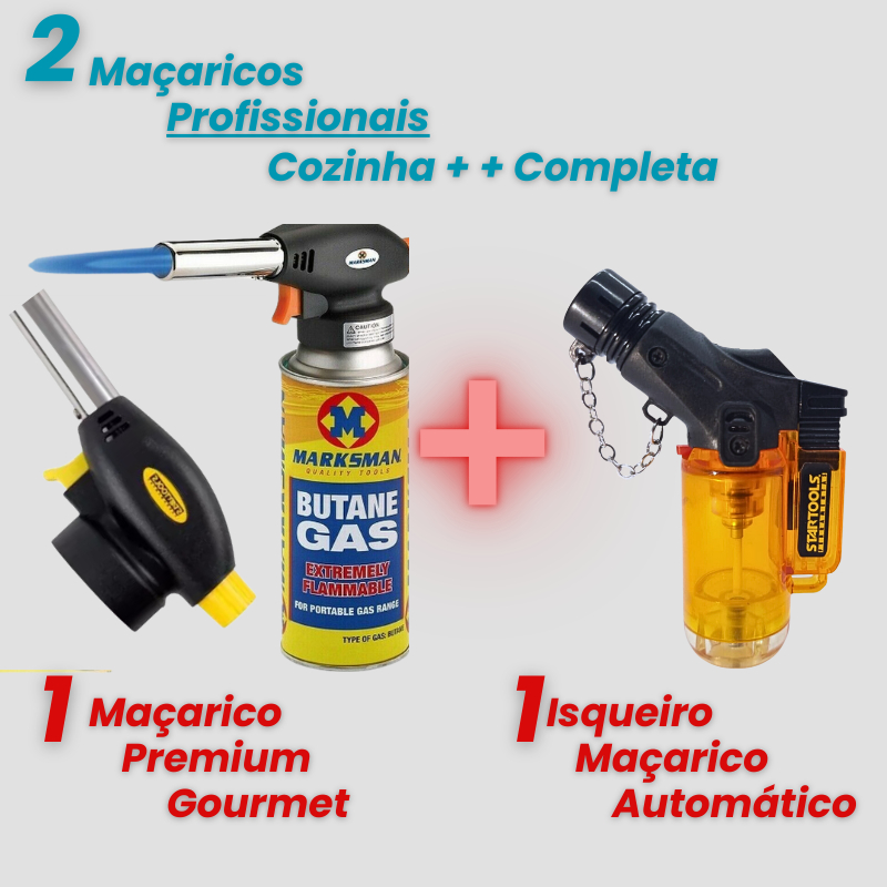 KIT Maçarico cozinha e Isqueiro Profissional Premium Completo Gourmet ...