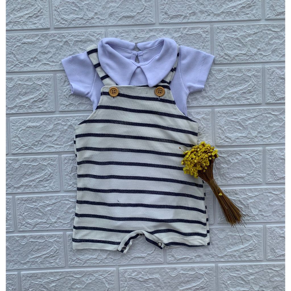 Conjunto Bebê Menino | Macacão Listrado + Body Branco com Gola Boneca ...
