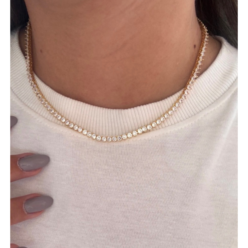 Colar riviera 3 pontas cristal banho dourado e ródio pedra 3mm 45 cm | Shopee Brasil