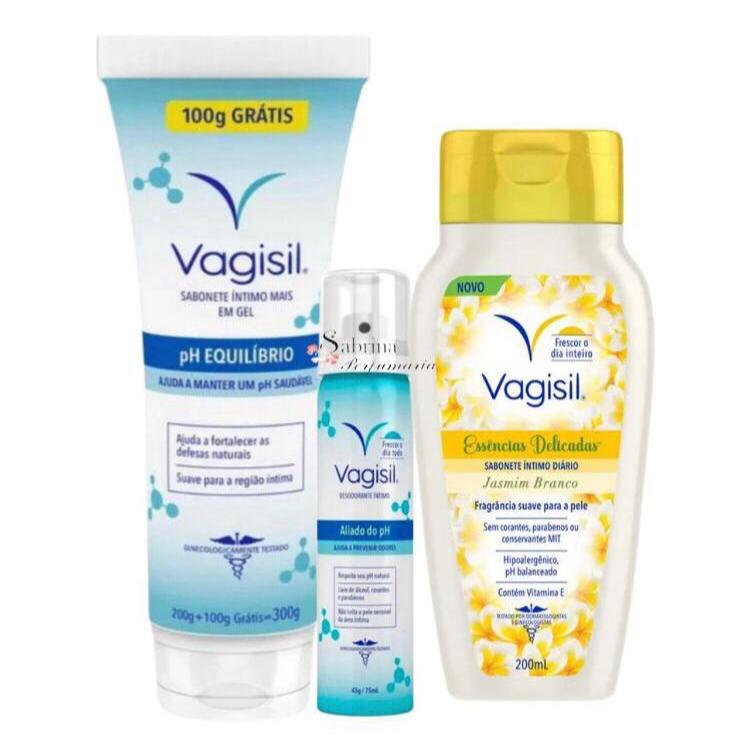 Kit Vagisil Sab Íntimo Ph 300g + Sab Íntimo Jasmim 200ml + Desod Íntimo ...