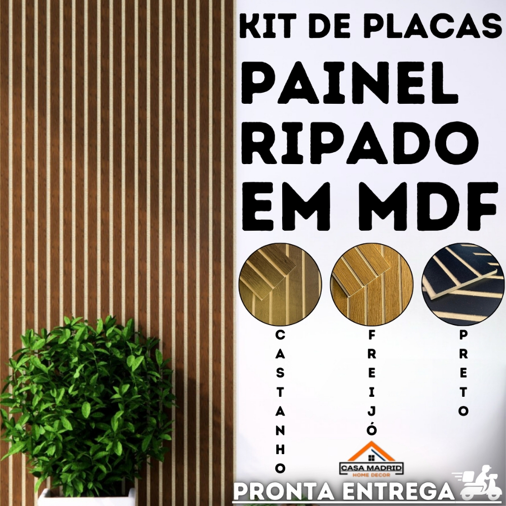 Kit 20 Placas de MDF Ripado Autocolante Revestimento de Parede Premium ...