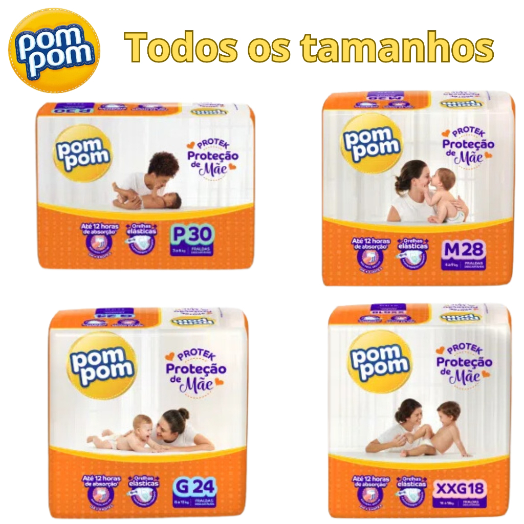 Fralda Descartável Pom Pom Protek Jumbo Tamanhos P M G XG XXG | Shopee ...