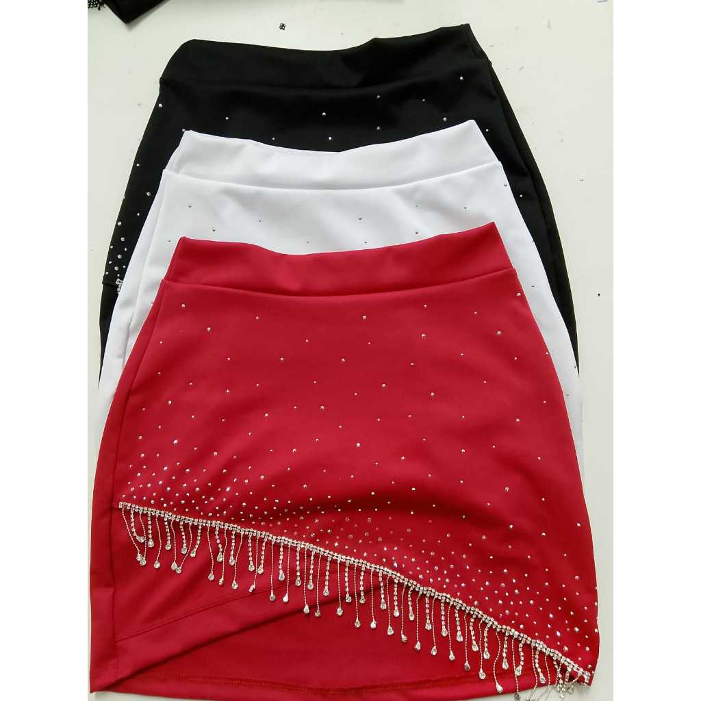 Saia strass pedraria com franjas de strass moda balada | Shopee Brasil