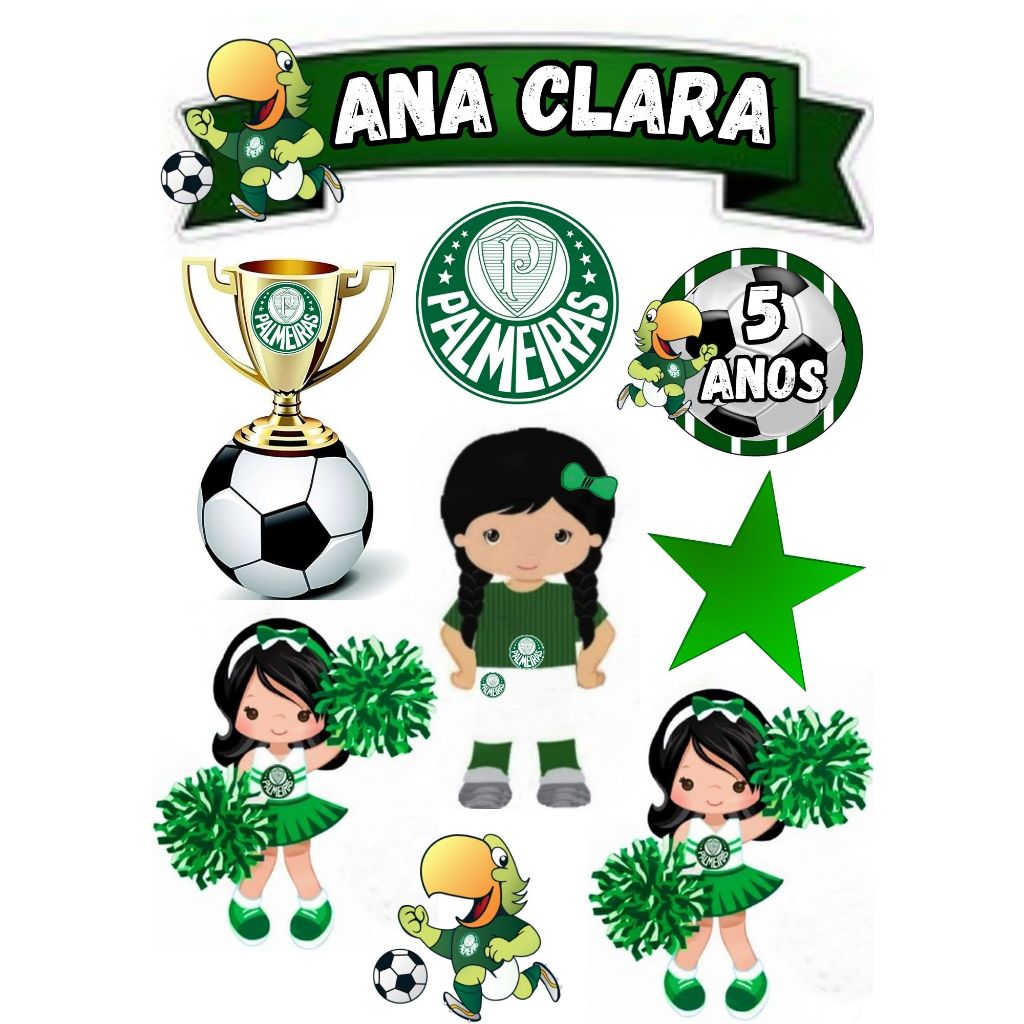 Topper de bolo MENINA Palmeiras Personalizados para festa | Shopee Brasil