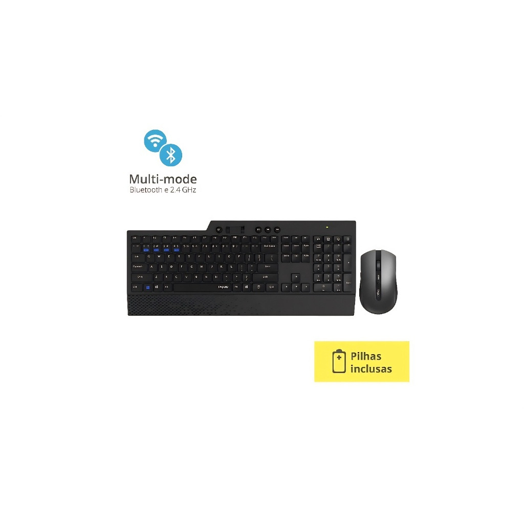Kit Teclado e Mouse Sem Fio Rapoo 8200T BT+2.4GHz 5 Anos de Garantia ...