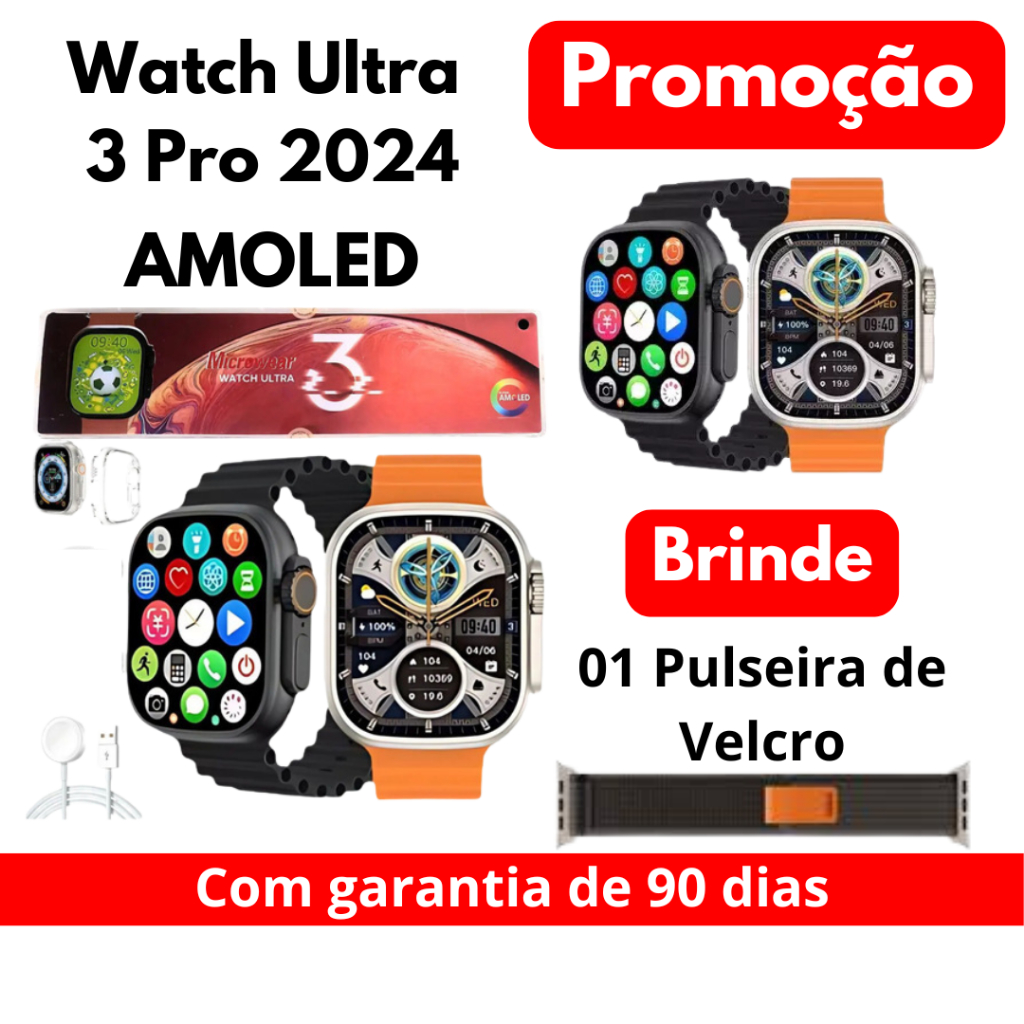 Watch Ultra 3 Pro Série 10 Super Amoled IP68 Lançamento 2024 GPS ...