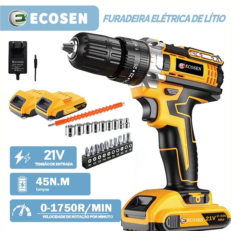 Parafusadeira Furadeira 21V 2 Baterias e Acessórios Completo 6500MAH ...