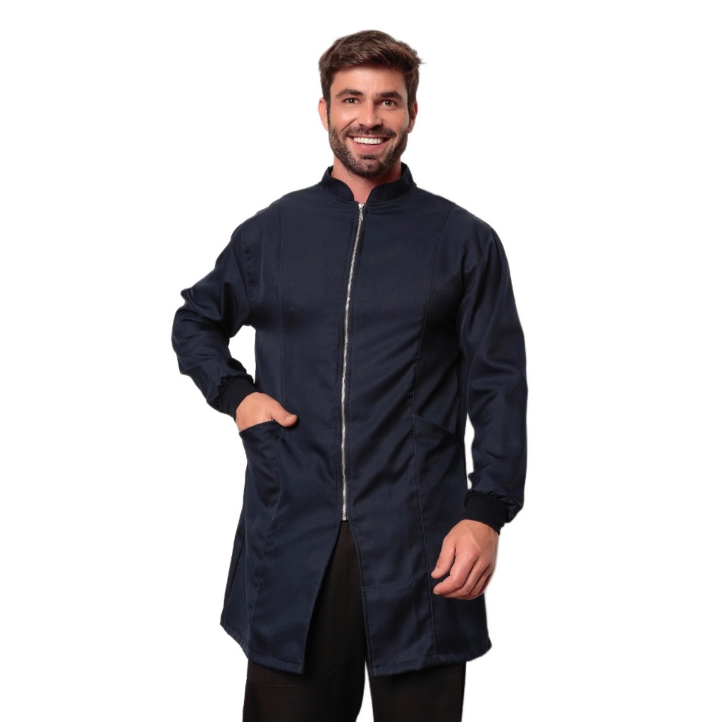 Jaleco Masculino Oxford Premium Zíper Punhos Veneto Azul Marinho ...