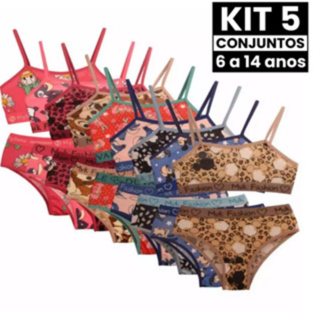 Kit 5 Conjuntos Juvenil Adolescente Calcinha Sutiã Calcinhas Revenda ...