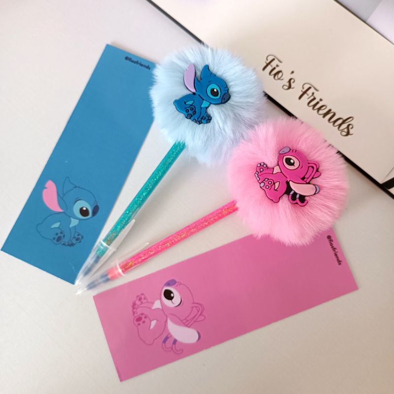 Caneta com Glitter e Pompom Stitch/Angel caneta bic cor azul | Shopee ...