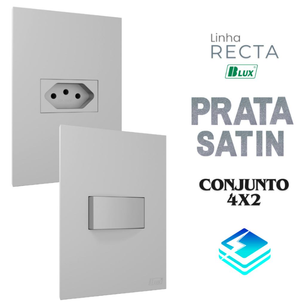 Conjunto Tomada 10a 20a Recta Satin Prata Fosco Blux 4x2 Interruptor ... Conjunto Tomada 10a 20a Recta Satin Prata Fosco Blux 4x2 Interruptor ...