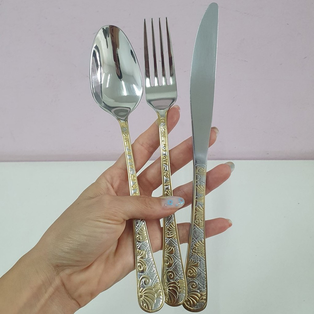 Jogo De Talheres Premium Dourado Aço Inox Grande 6 Peças Refeição ...