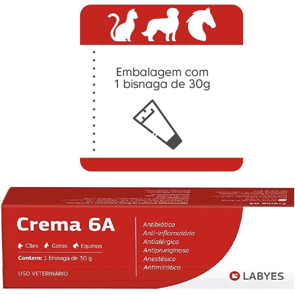 Crema 6A Pomada Dermatológica para Cães, Gatos e Equinos Uso ...