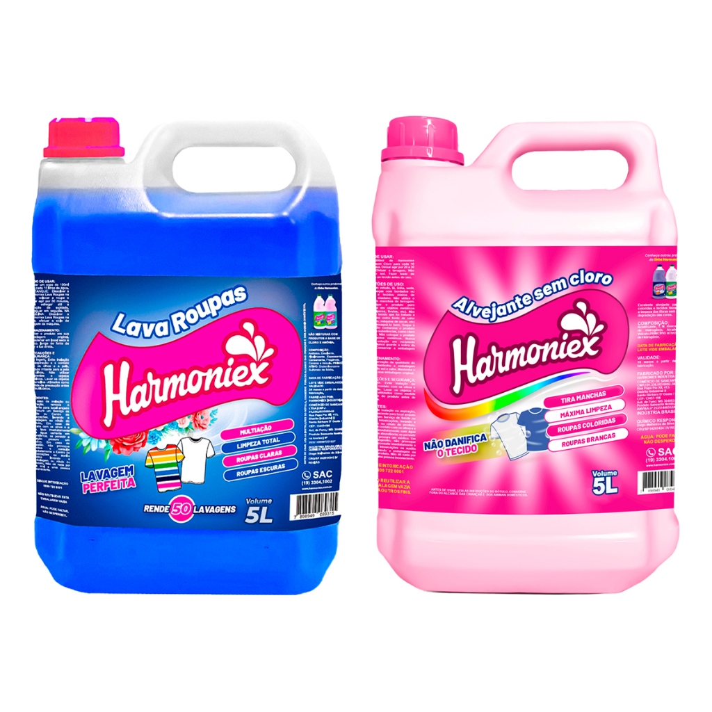 Kit Alvejante sem Cloro 5L + Sabão Lava Roupas Liquido 5L Harmoniex ...
