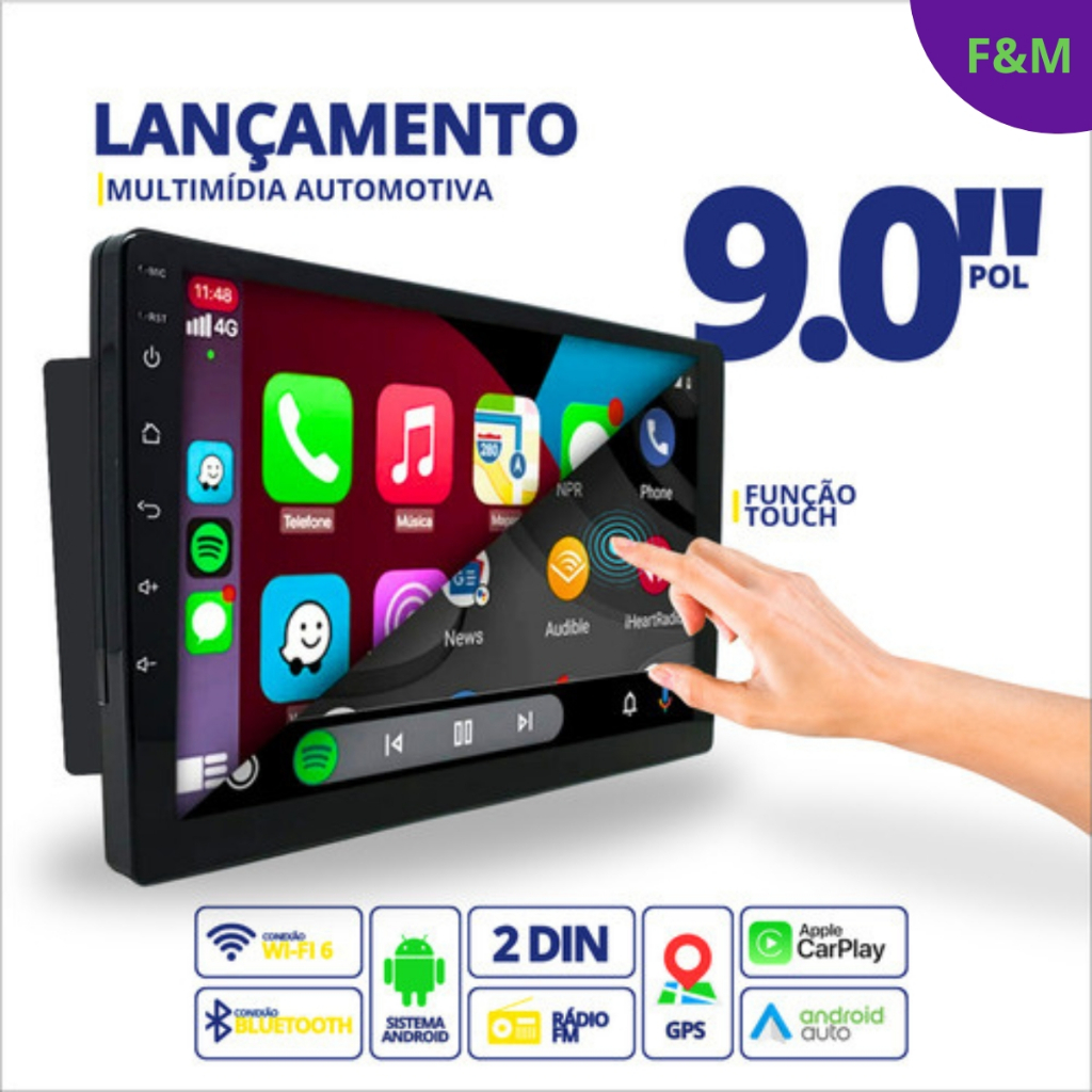 Central Multimidia 9 Pol. CarPlay Android Auto 32gb 2ram Android 12 Processador ultra Rápido ...
