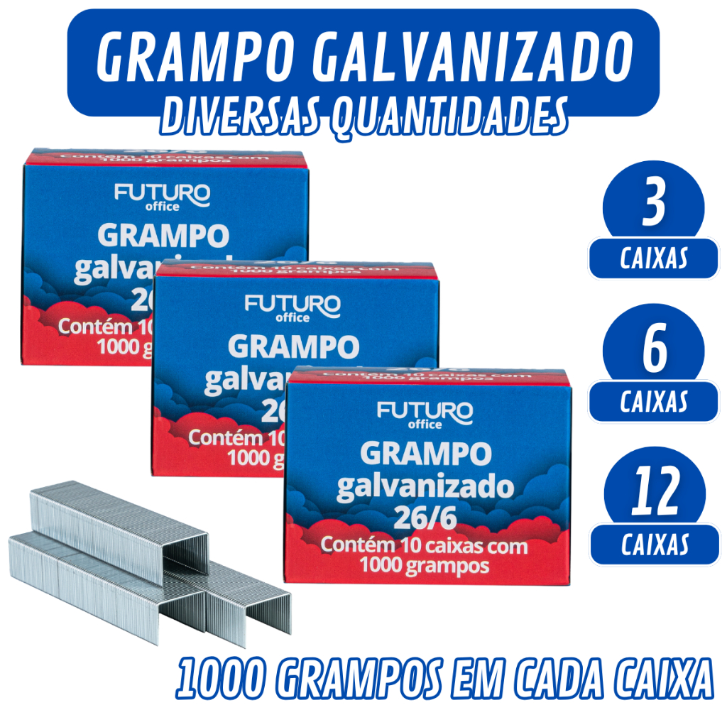 Grampo Galvanizado P/ Grampeador 26/6 Caixa C/ 1000 Unidades Diversos ...