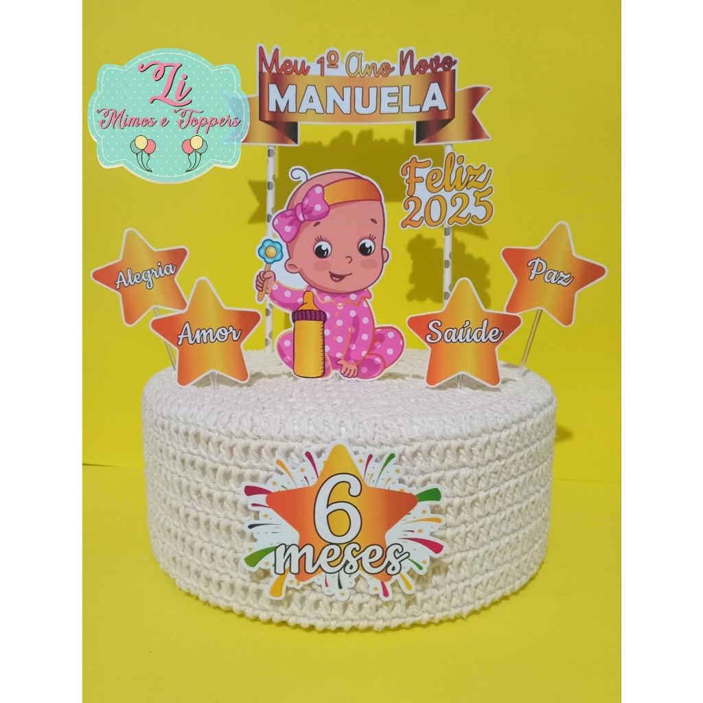 Topper Topo de Bolo Mesversário Ano Novo Menina - Meu Primeiro Ano Novo ...