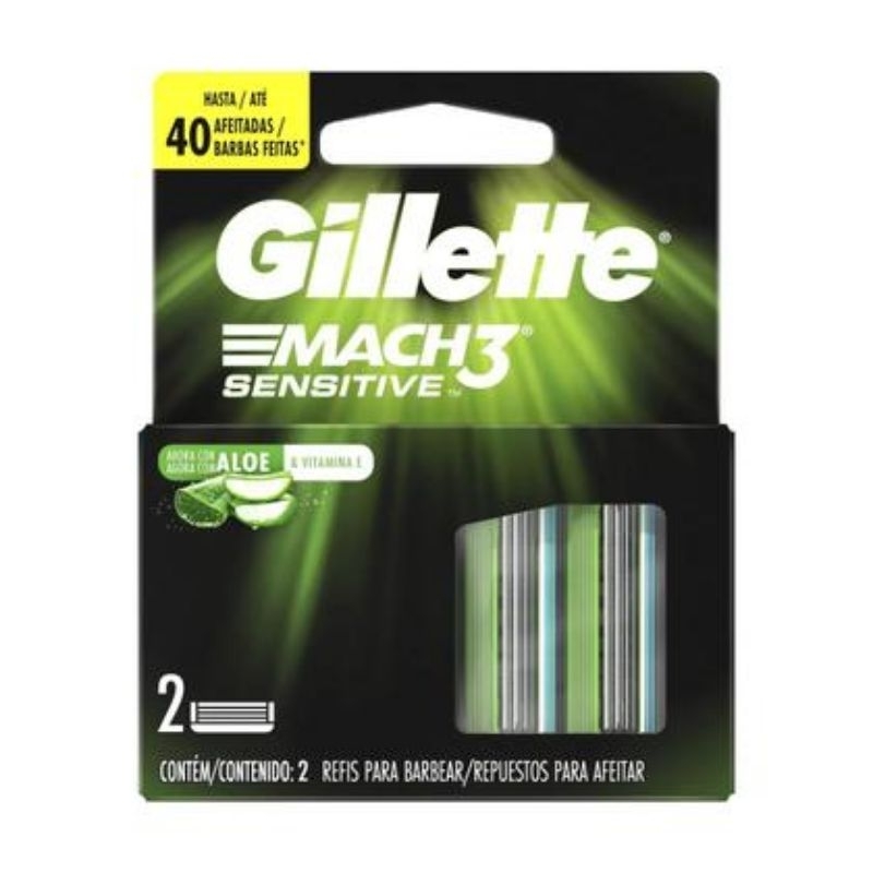 Refil de Lâminas De Barbear Gillette Mach 3 Sensitive - C/2 | Shopee Brasil