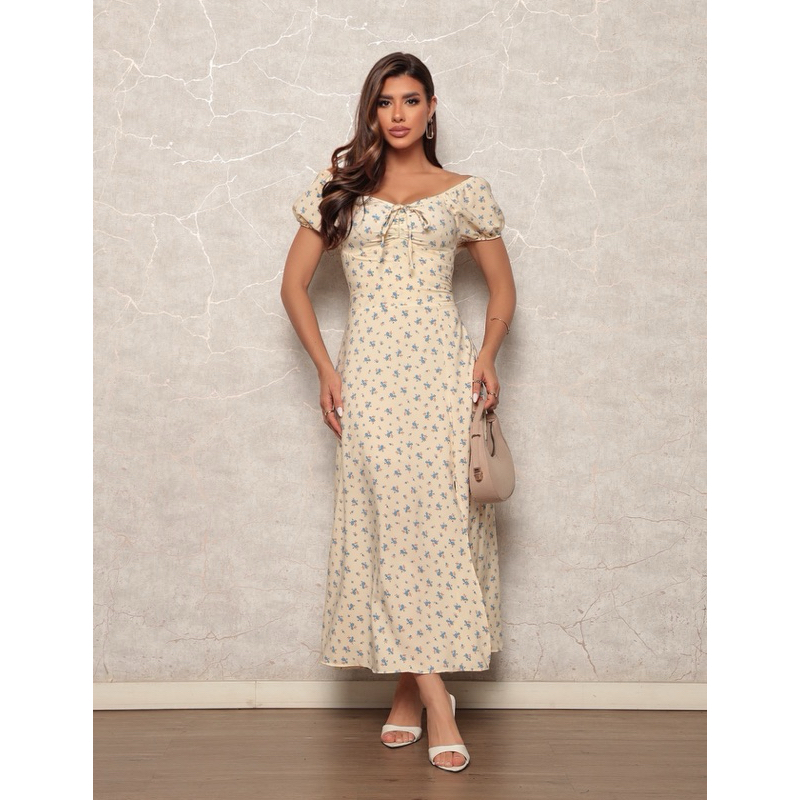 Vestido Maxi Midi Estampado Floral Romântico Cigani Ombro a Mostra ...