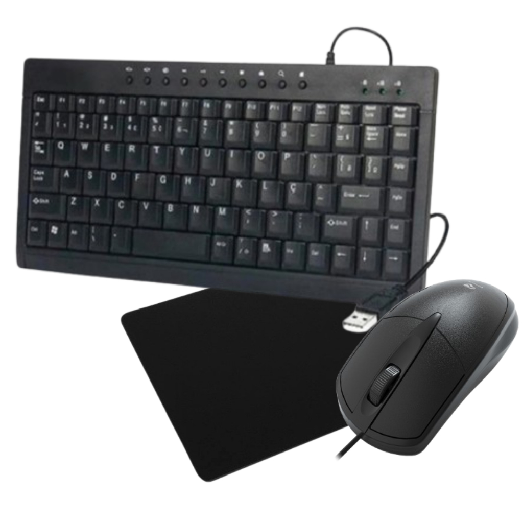 Kit Mini Teclado Qwerty Abnt2 com Mouse com fio USB 1000 Dpi e MousePad ...