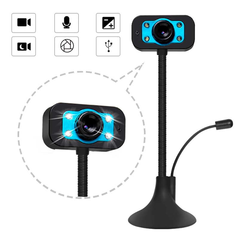 Webcam Câmera Para PC Computador Com Microfone Luz Led Foco Ajustável ...