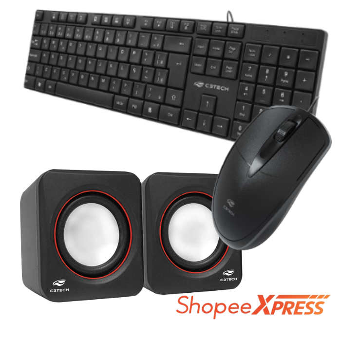 Kit C3 Tech Teclado Multimídia, Mouse com fio e Caixa de Som P2 para PC ...