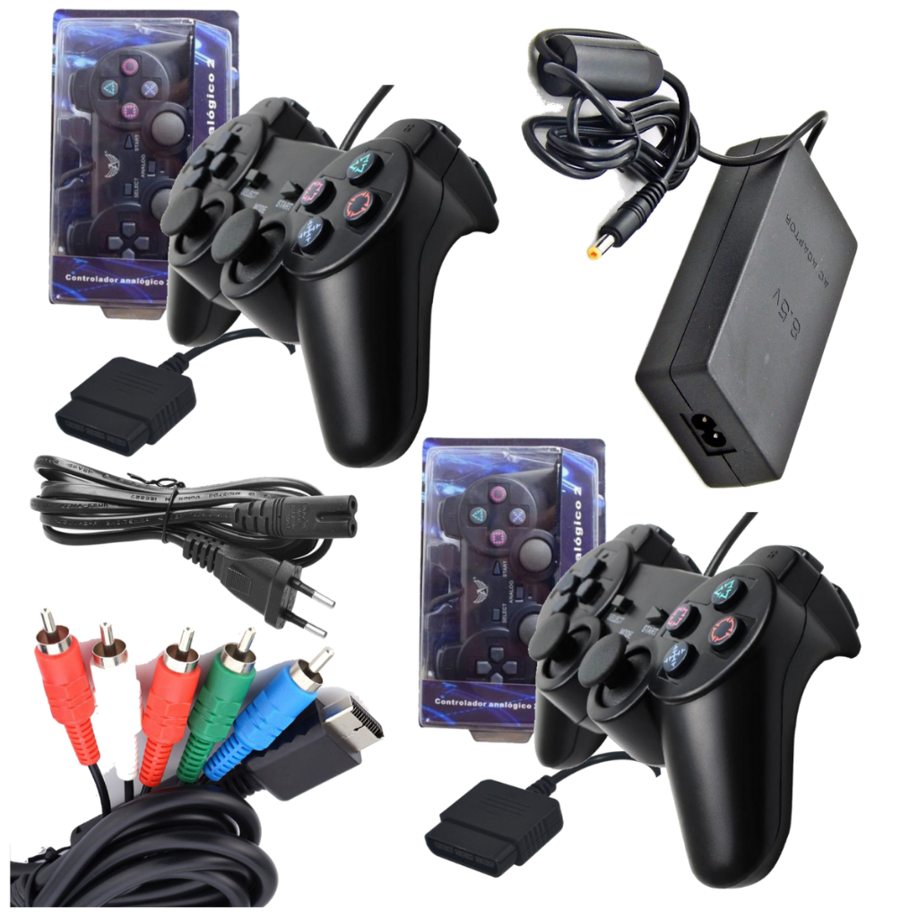 Kit Fonte PS2 Bivolt Modelo 70000 + 2x Controles + Cabo Video ...