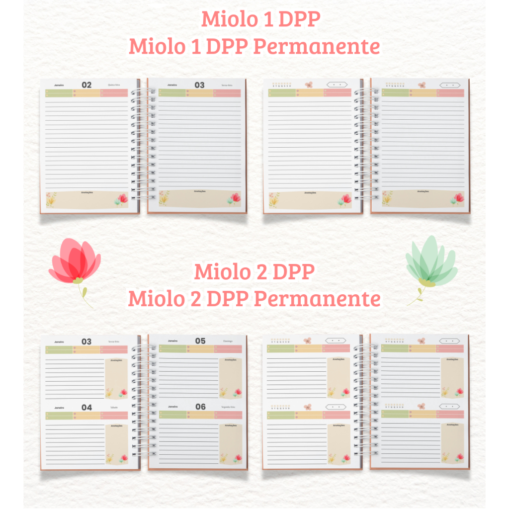 Miolo para Agenda Floral Delicado 1DPP E 2 DPP - 2025 e Permanente | Shopee Brasil
