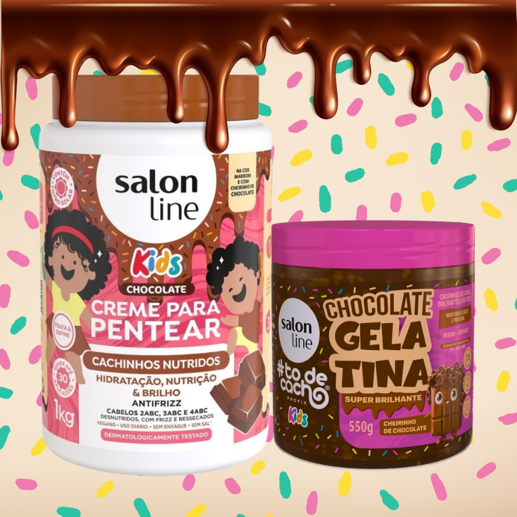 Kit Chocolate Kids Creme para Pentear Cachinhos 1kg + Gelatina Super ...