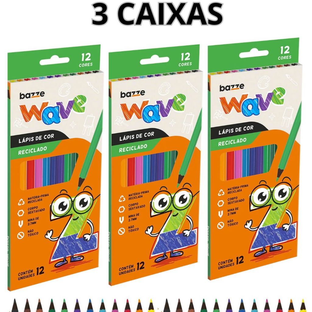 Lapis De Cor 12 Cores Kit Com 3 Caixas Com 12 Cores Cada | Shopee Brasil